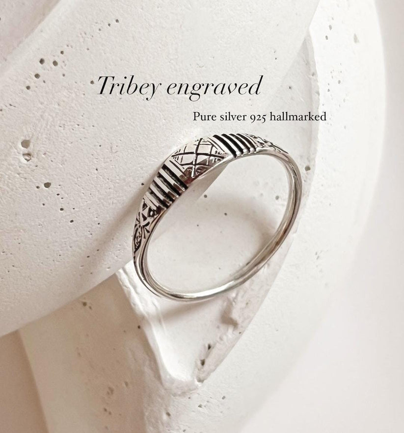 Tribey Engraved Silver Band Ring – Tarakaya Silver