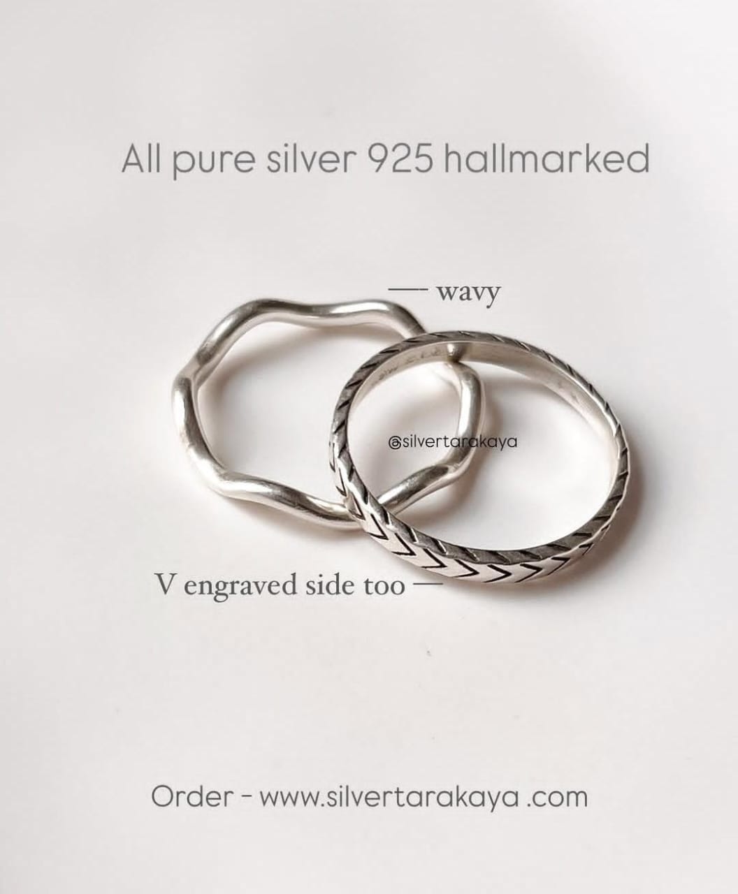 925 Sterling Silver V engraved & Wavy Band Stack Set Ring – Tarakaya Silver